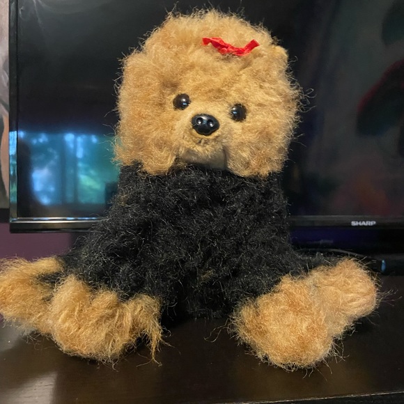 Toys | Fuzzy Dog Plushie With Red Bow | Poshmark